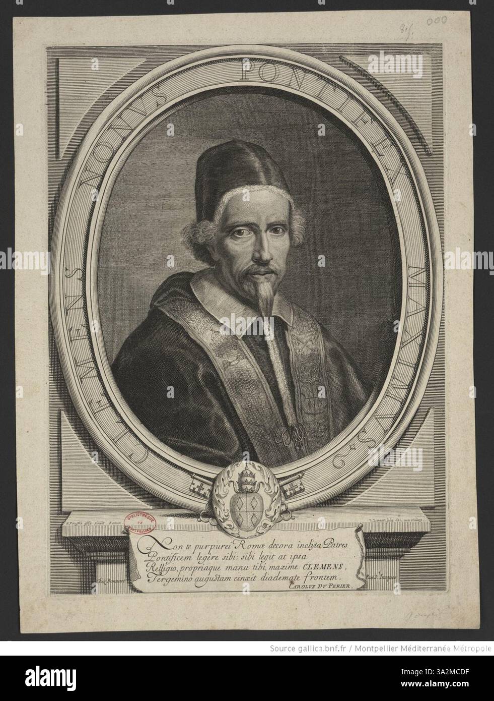 Nicolas Bonnart’s portrait engraving depicts Pope Clement IX, capturing ...