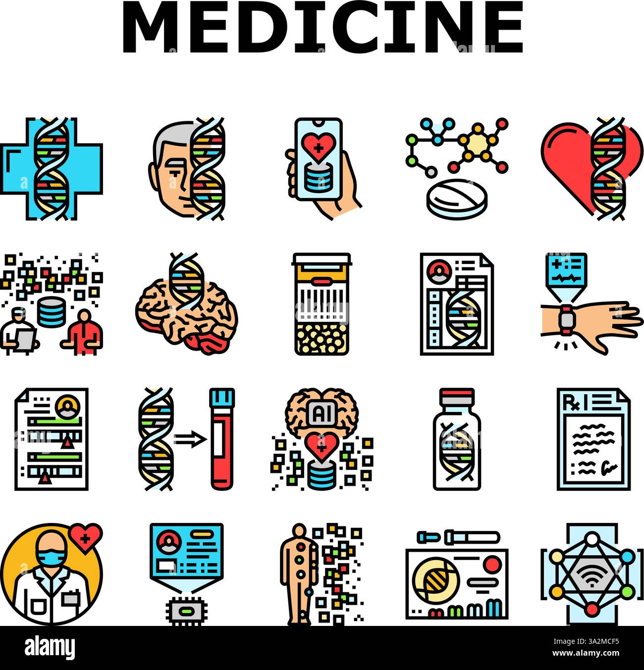 personalized medicine genomics icons set vector Stock Vector Image ...