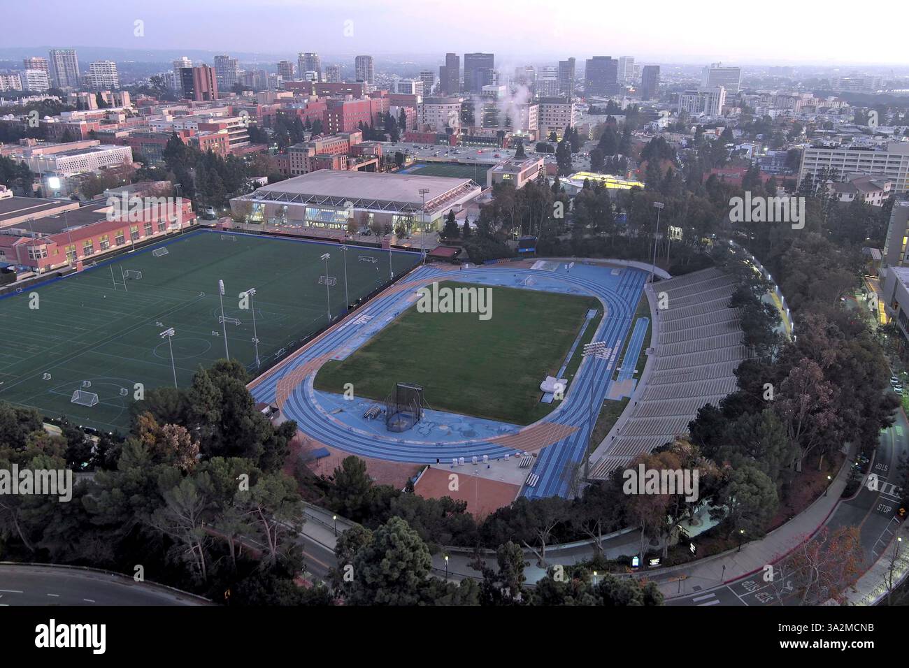 A general overall aerial view of Drake Stadium track on the campus of ...