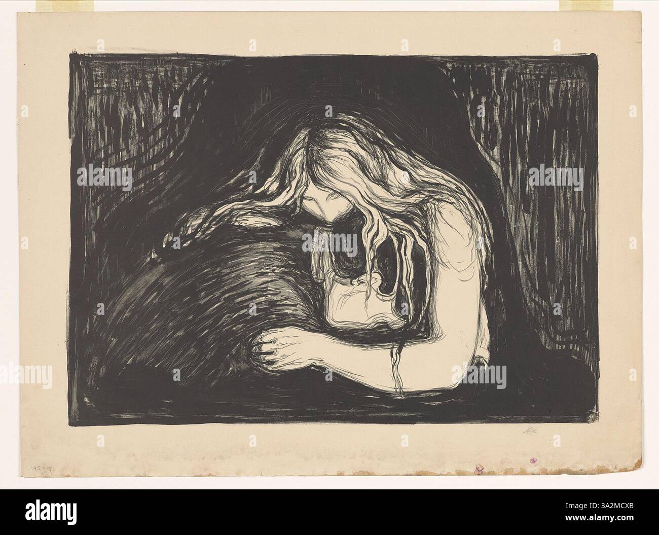 This interpretation of 'Vampire II' by Edvard Munch features two ...