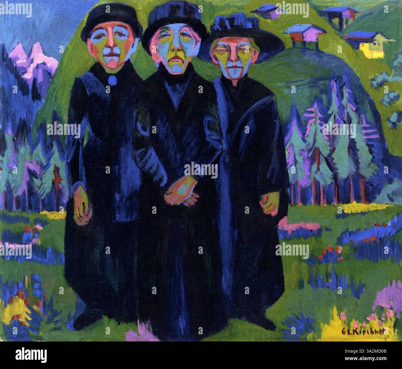 This piece features three elderly women in a composition characterized ...