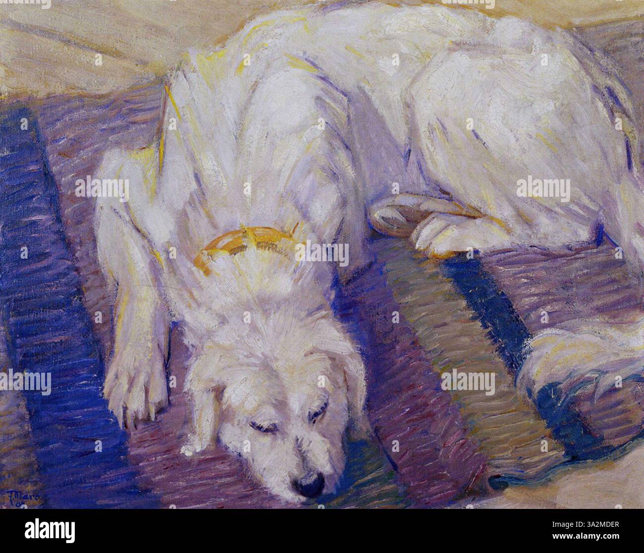 'Lying Dog' by Franz Marc shows a dog resting in abstracted, vibrant ...