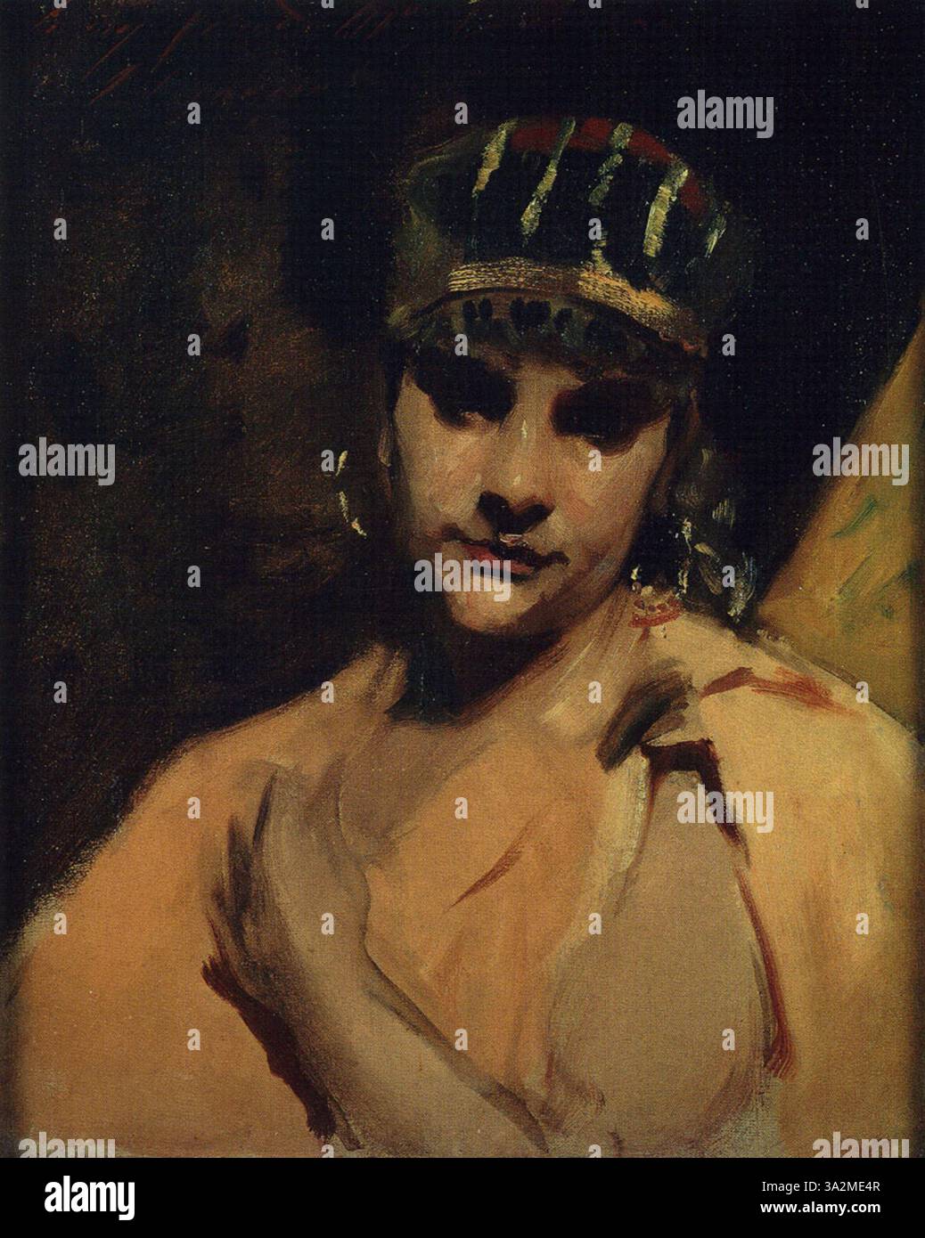 This portrait showcases a woman with gold earrings, emphasizing her ...