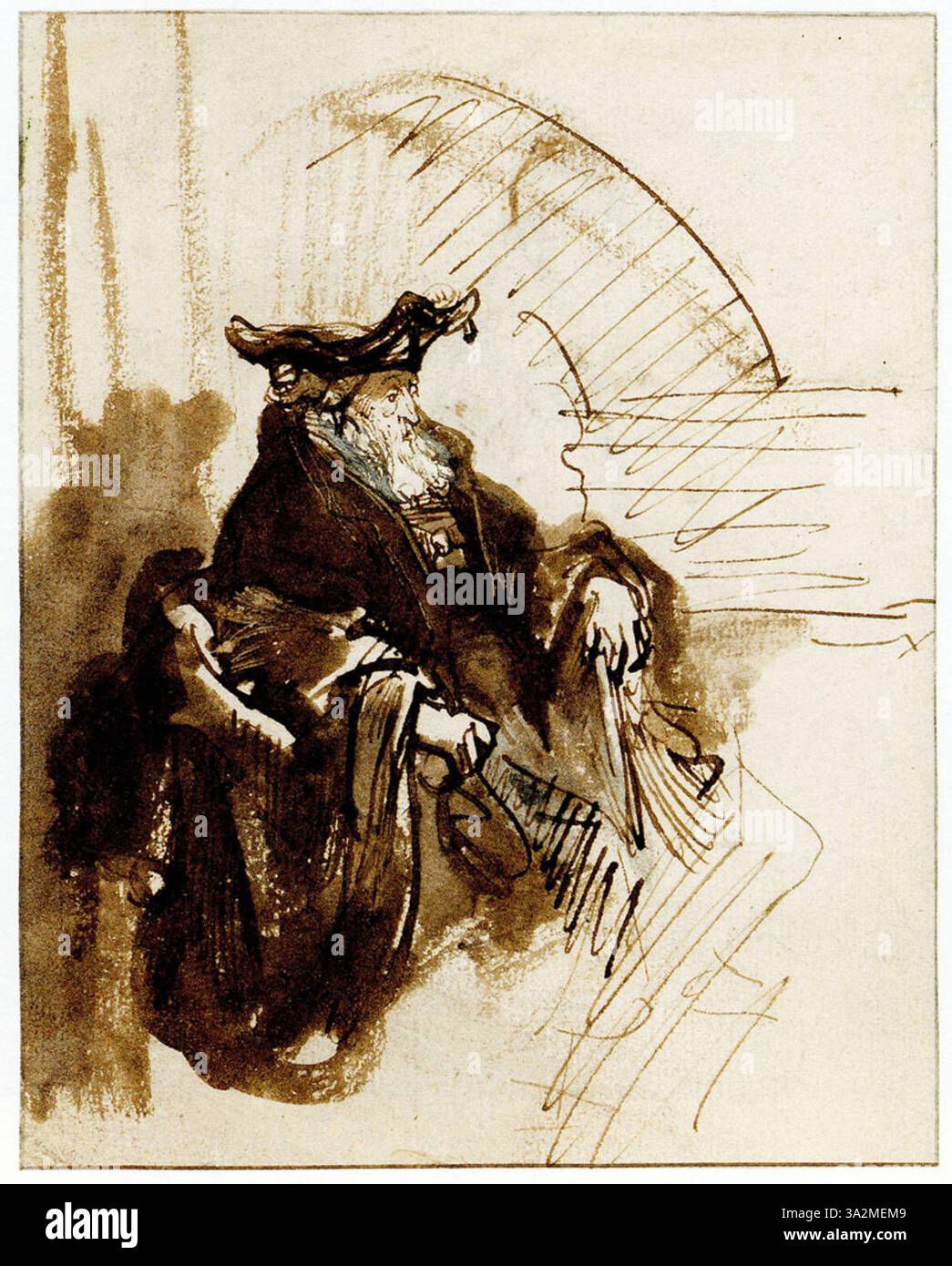 This portrait of an elderly man by Rembrandt focuses on his seated ...