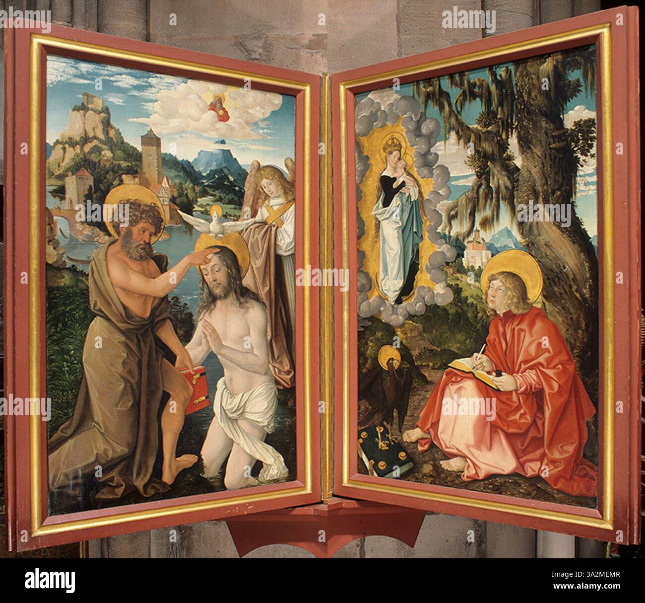 This section of the Schewlin-Altar shows a detailed religious narrative ...