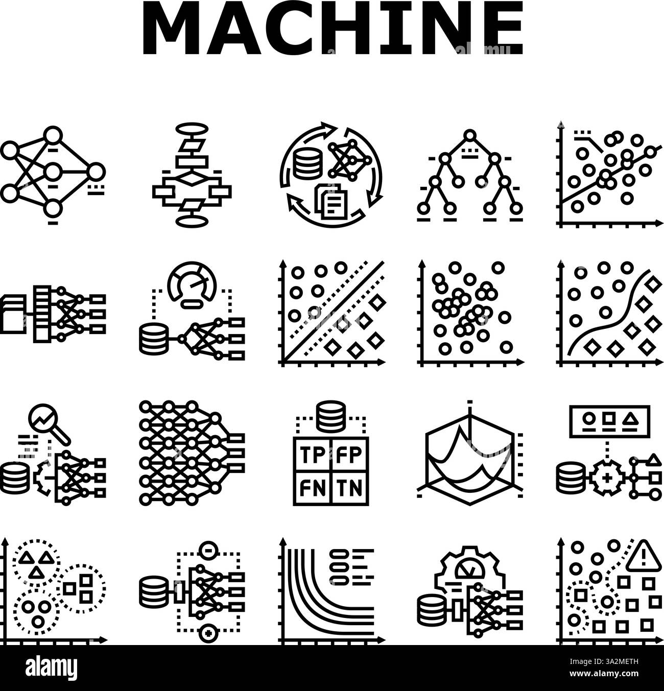 Machine Learning Algorithm Model Icons Set Vector Stock Vector Image 7436