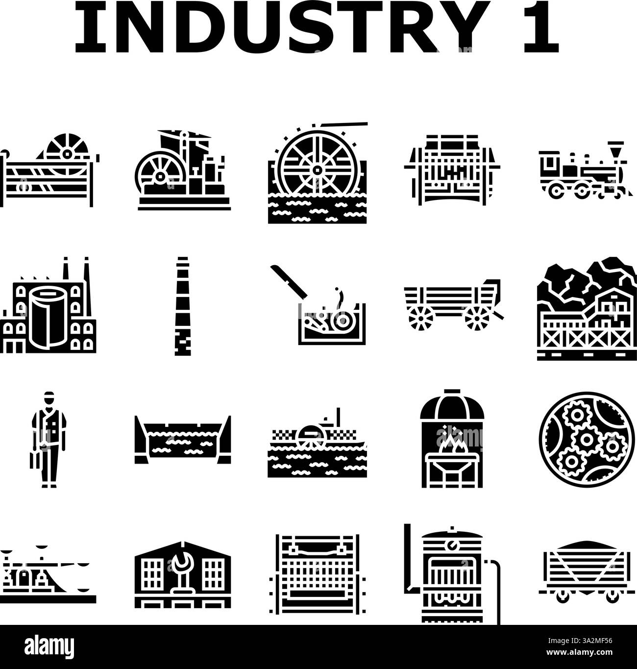 industry 1.0 industrialization icons set vector Stock Vector Image ...