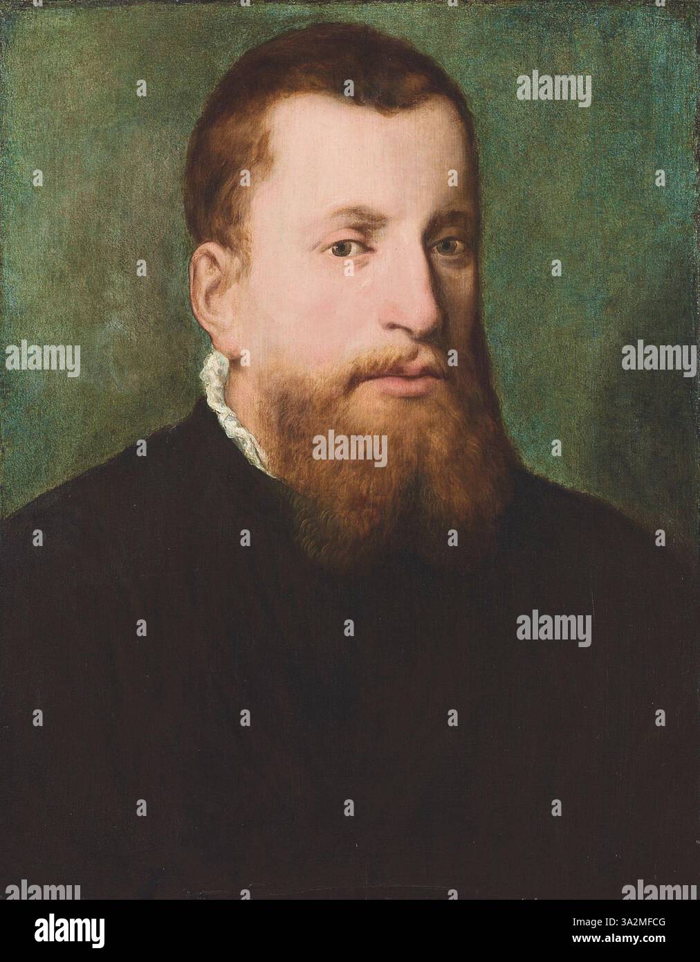 This portrait shows a gentleman dressed in a black coat, a common ...