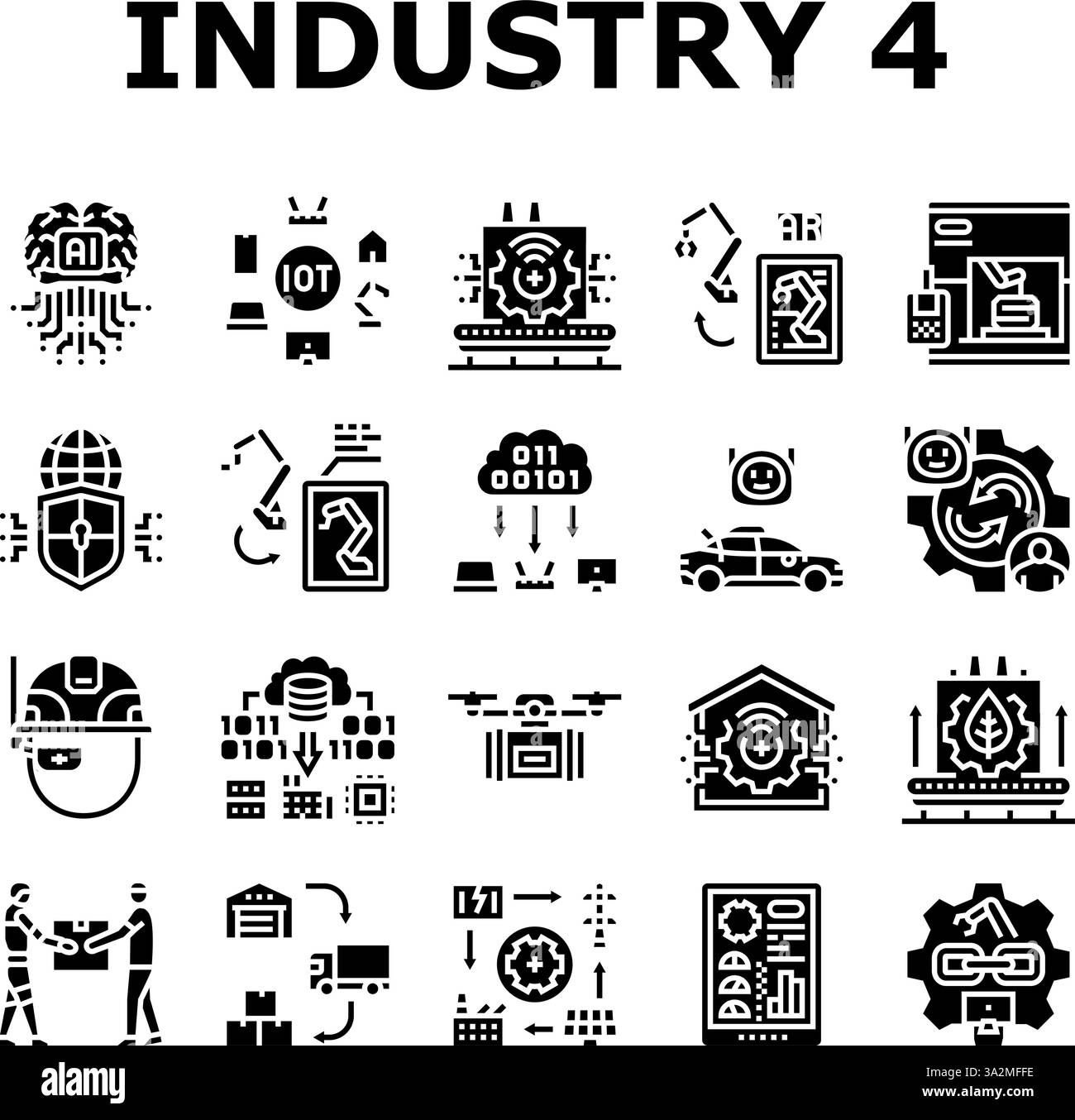 Industry 4 0 Automation Robotics Icons Set Vector Stock Vector Image And Art Alamy