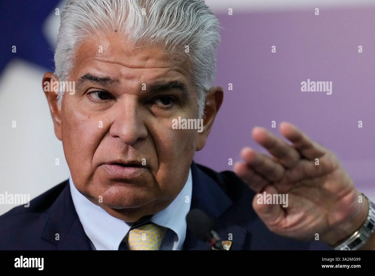 Panamanian President Jose Raul Mulino gives a press conference in ...