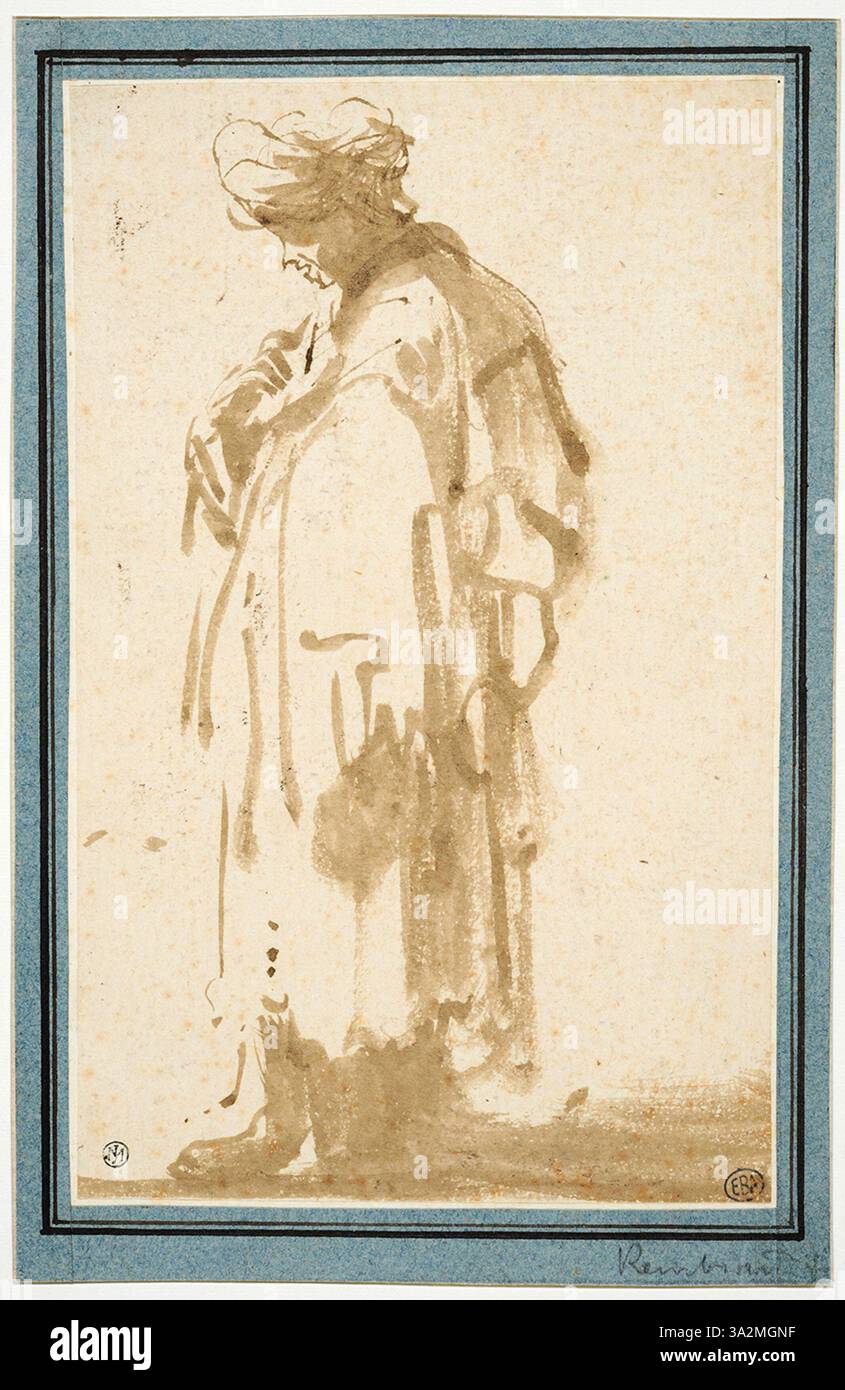 This drawing by Rembrandt features a man of Eastern descent standing in ...