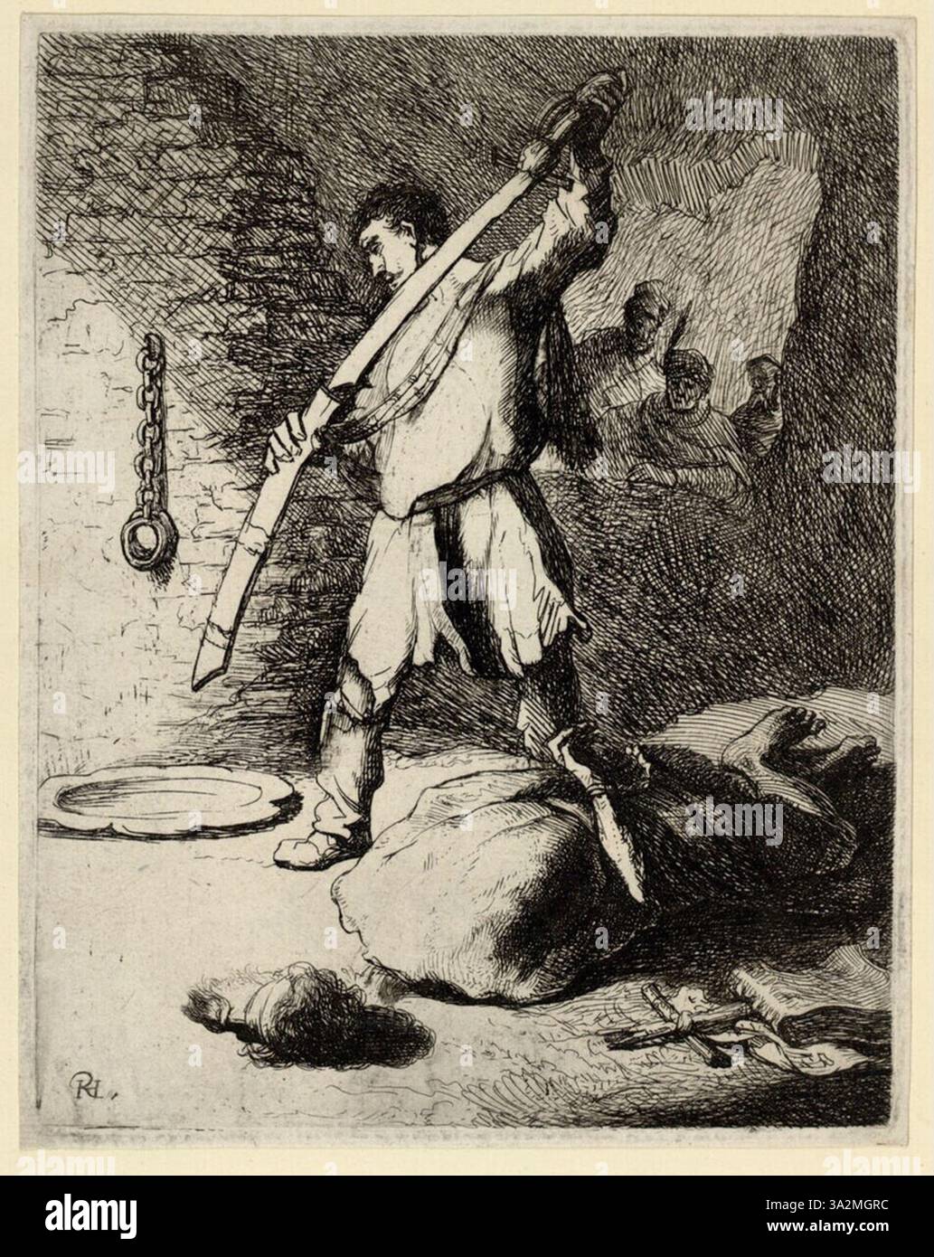 This artwork by Rembrandt features a strong contrast between light and ...