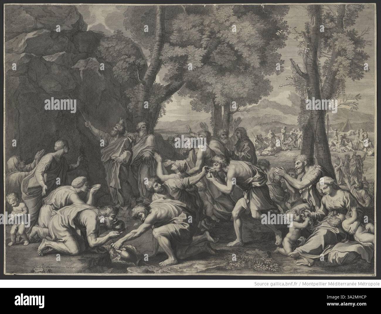 Another engraving by Étienne Baudet of Moses striking the rock ...