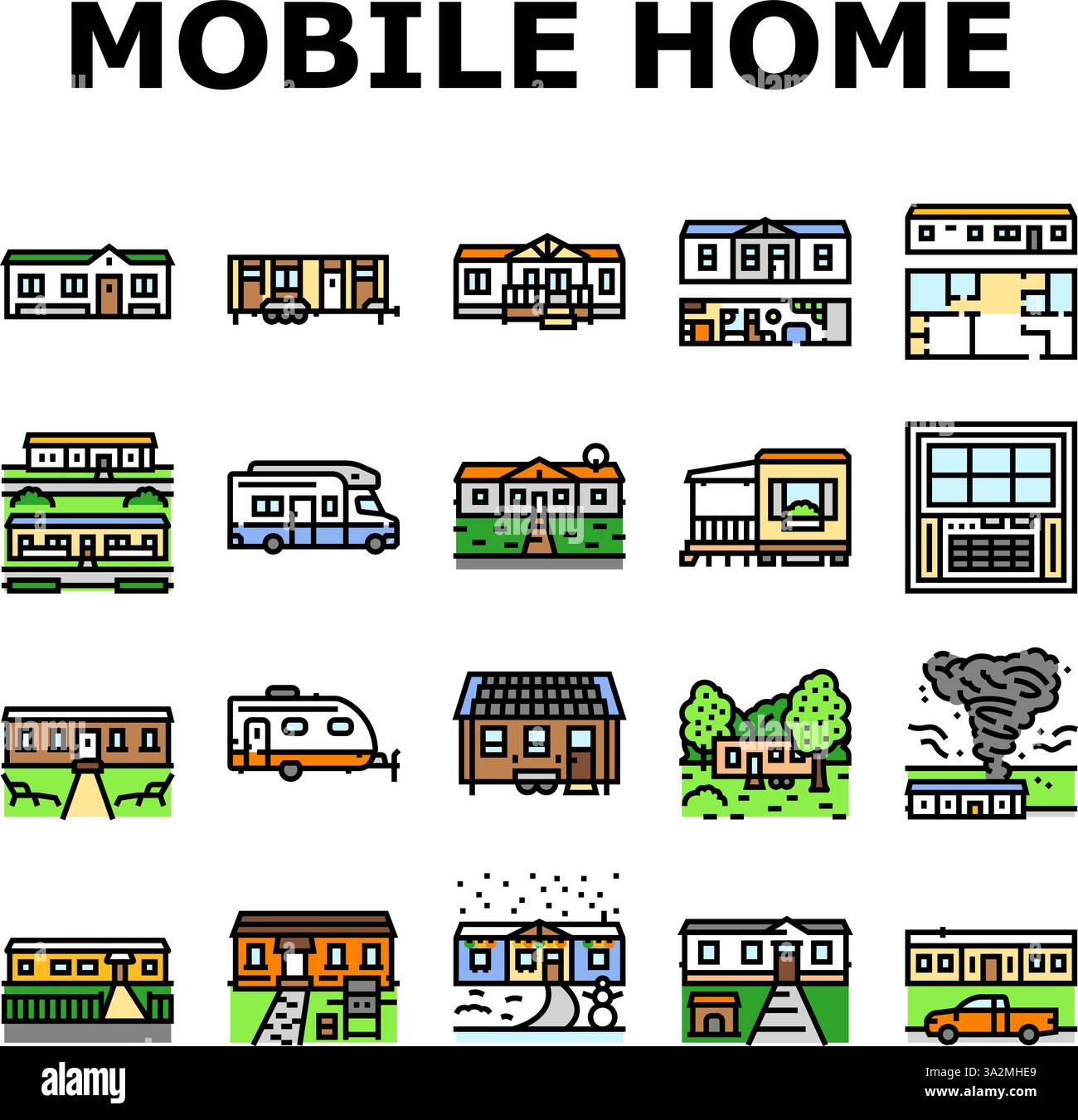 mobile home trailer, camper icons set vector Stock Vector Image & Art ...