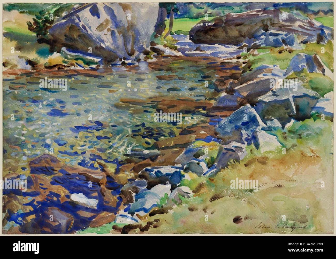 This watercolor by John Singer Sargent depicts a brook winding through ...