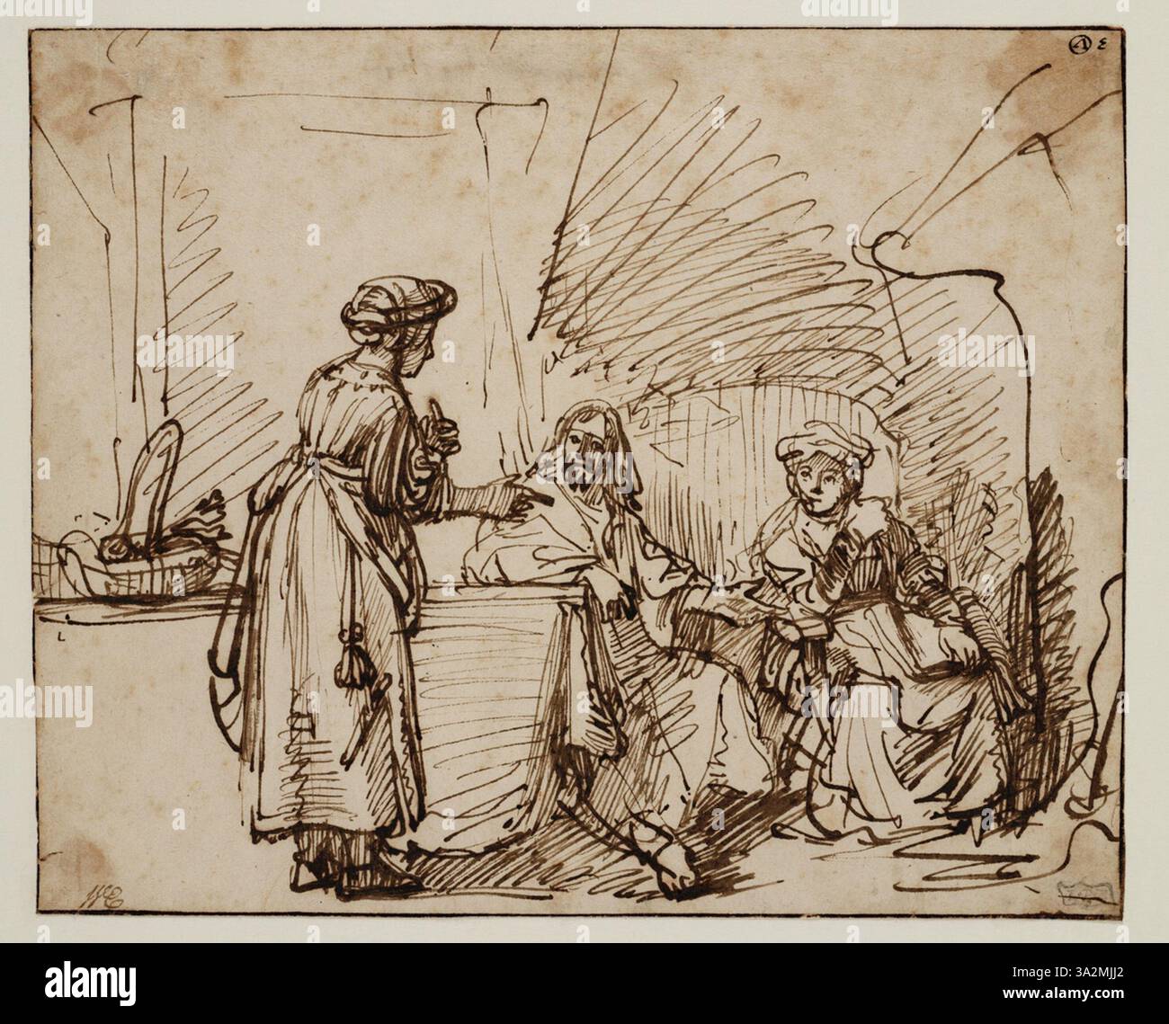 This etching by Rembrandt illustrates the biblical scene of Christ with ...