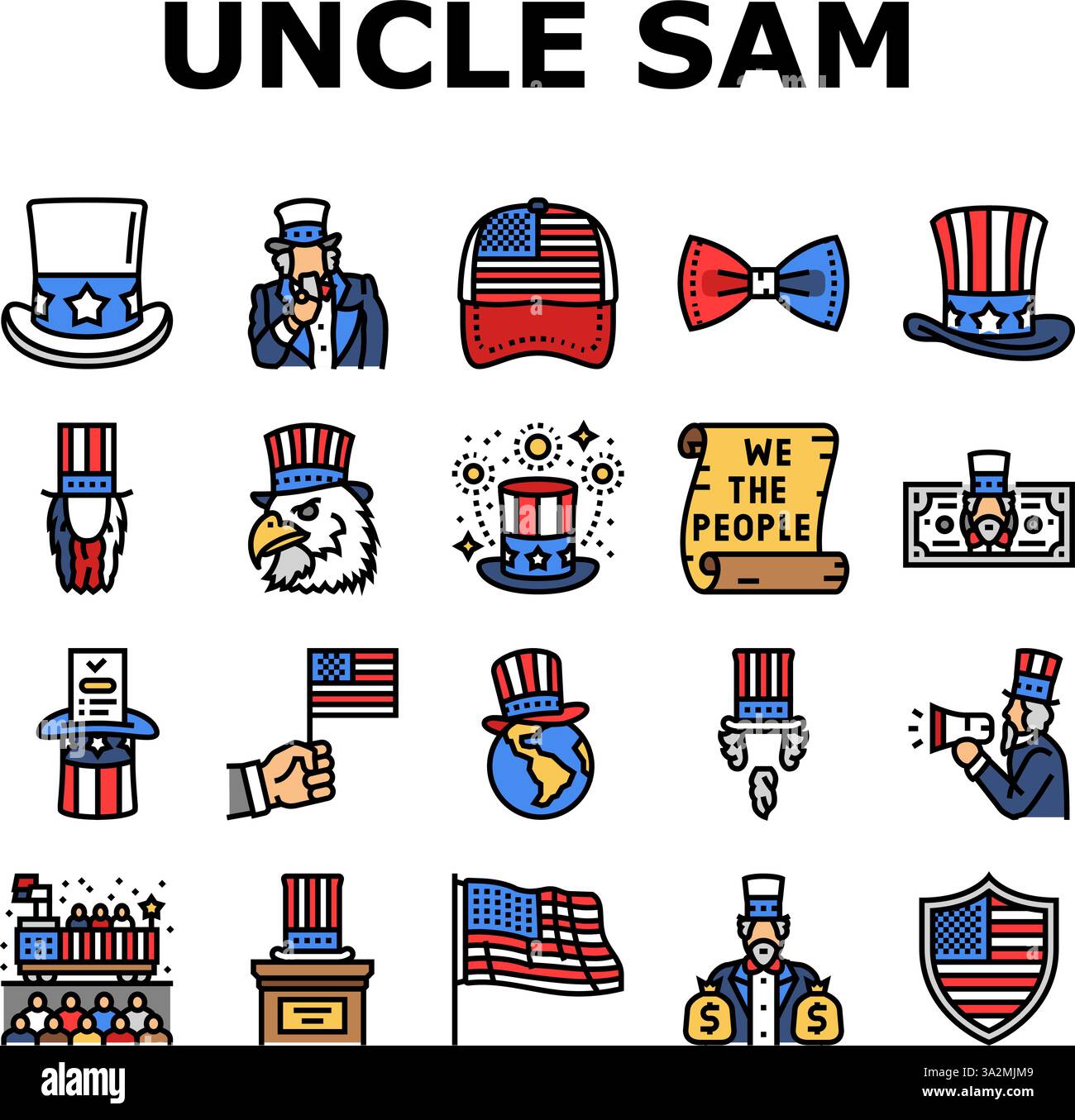 uncle sam patriotism propaganda icons set vector Stock Vector Image ...