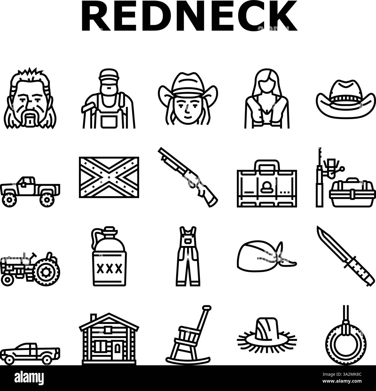redneck country southern rural icons set vector Stock Vector Image ...