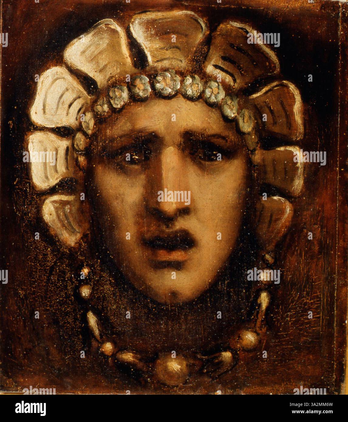 A full view of a female mask painted by Titian. The intricate detailing ...