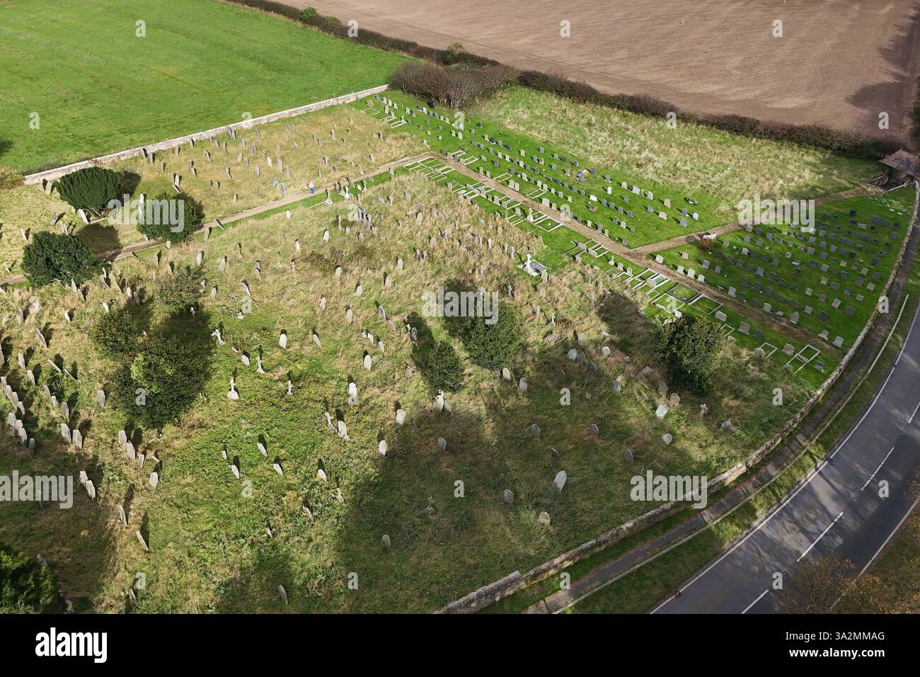 aerial view of St Oswald's Church, Lythe. North Yorkshire Stock Photo ...