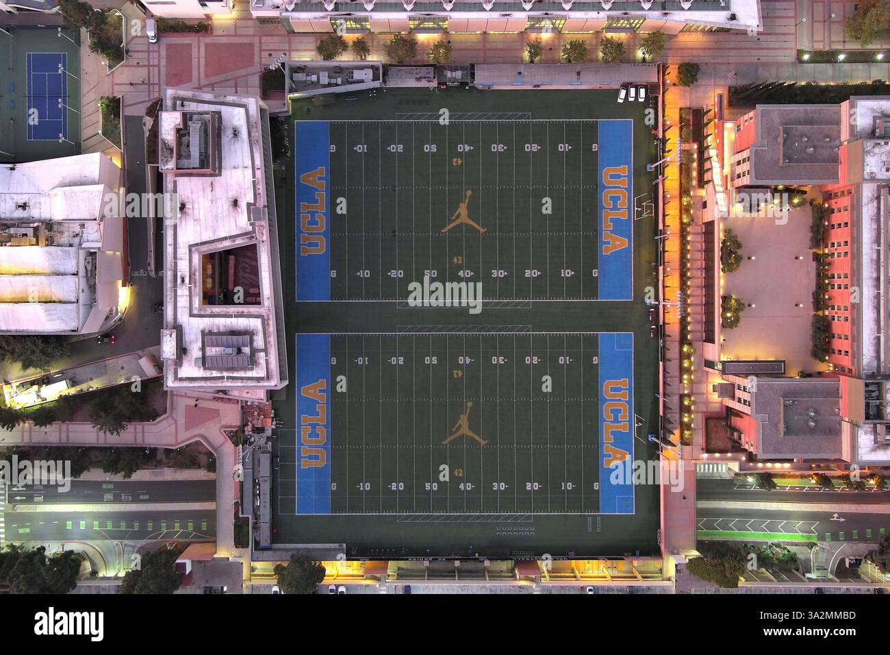 A general overall aerial view of the Nike Air Jordan logo and No. 42 in ...