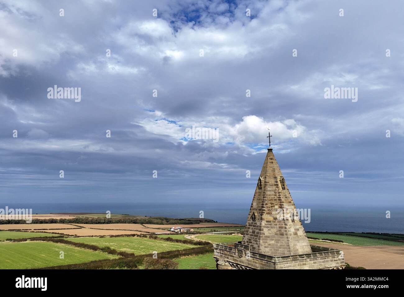 aerial view of St Oswald's Church, Lythe. North Yorkshire Stock Photo ...