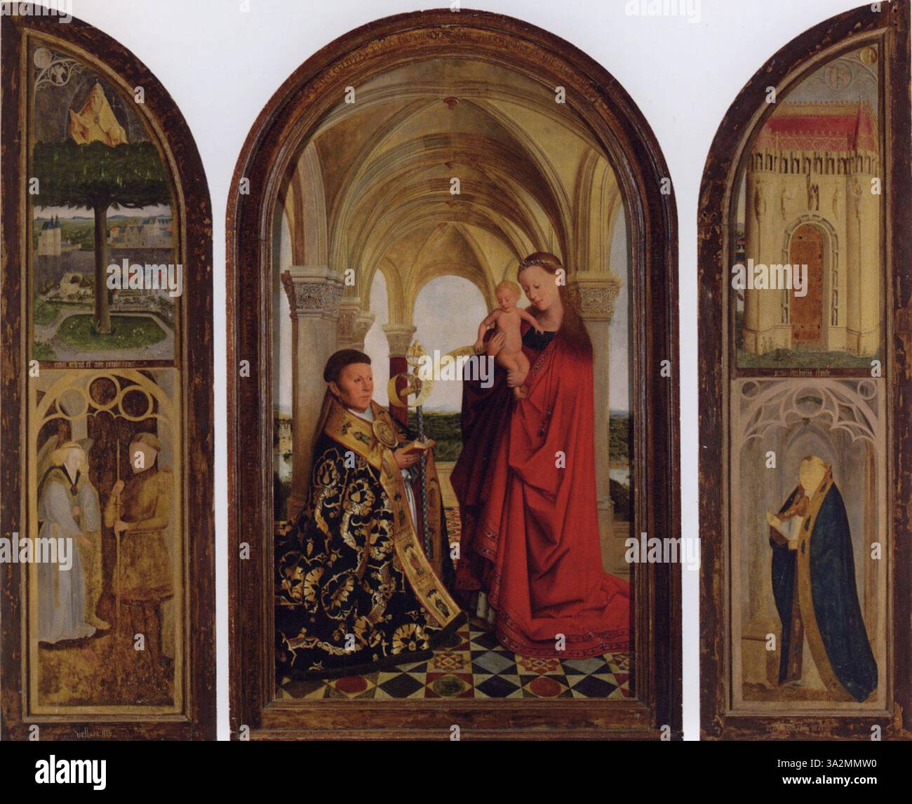 This 15th-century triptych by Jan van Eyck features the Virgin and Child, with Nicholas van ...