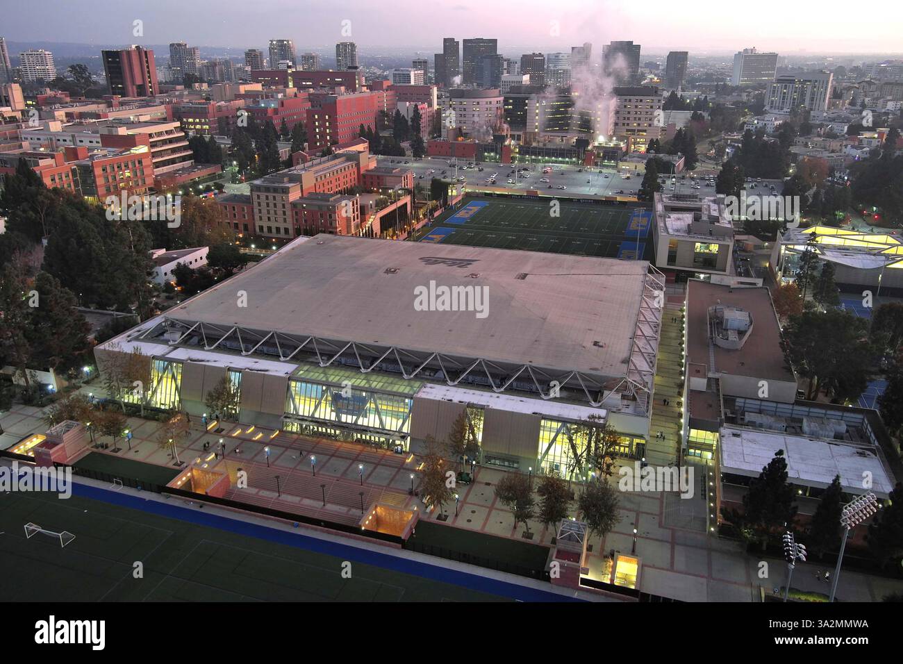 A general overall aerial view of Pauley Pavilion on the campus of UCLA ...