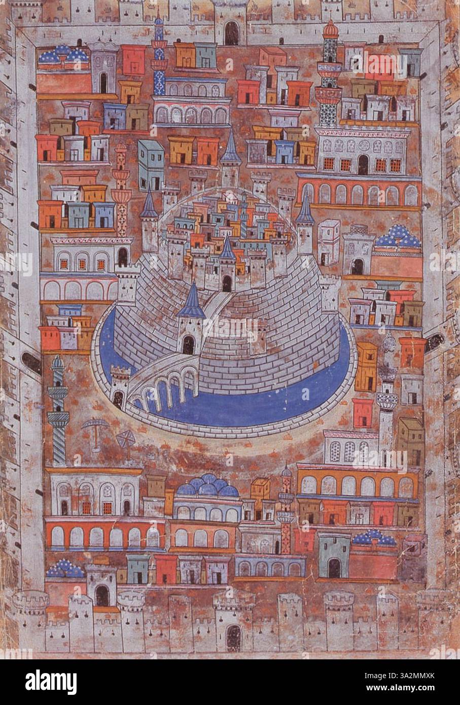 A 16th-century map of Aleppo from the 'Menazilname,' showing the ...