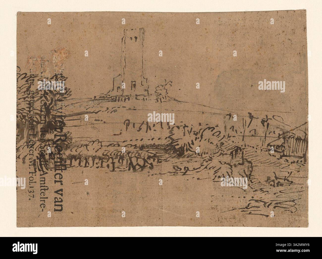 This etching by Rembrandt portrays the ruins of the Church at ...