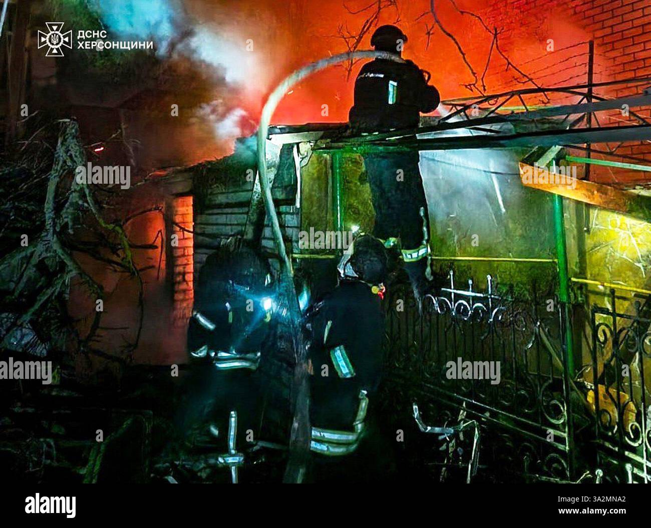 In this photo provided by the Ukrainian Emergency Services on Thursday ...