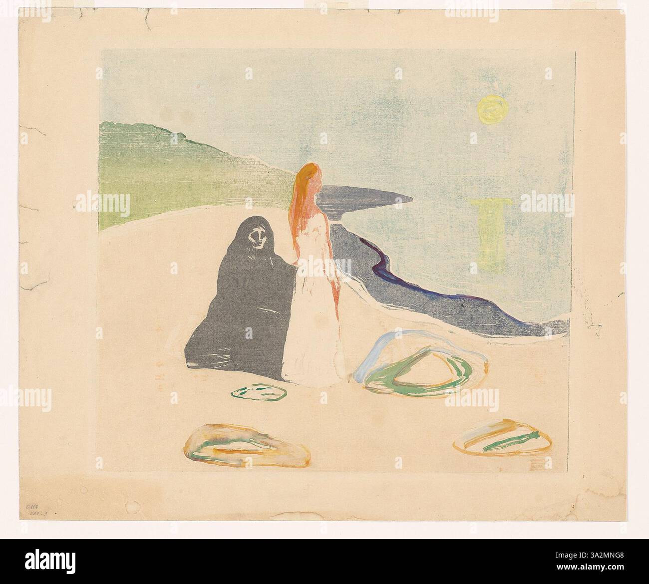 In this painting, Munch captures two women standing apart by the sea ...