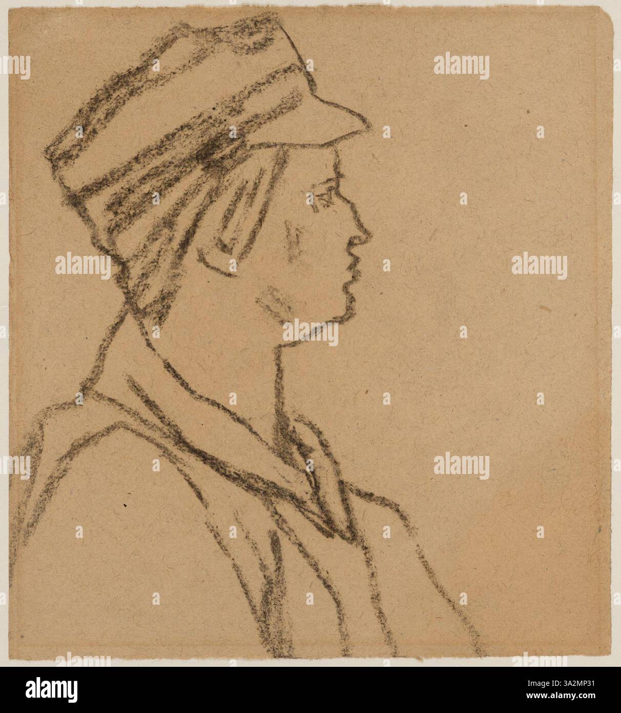 This portrait by Gwen John shows a man in a peaked cap, focusing on the ...