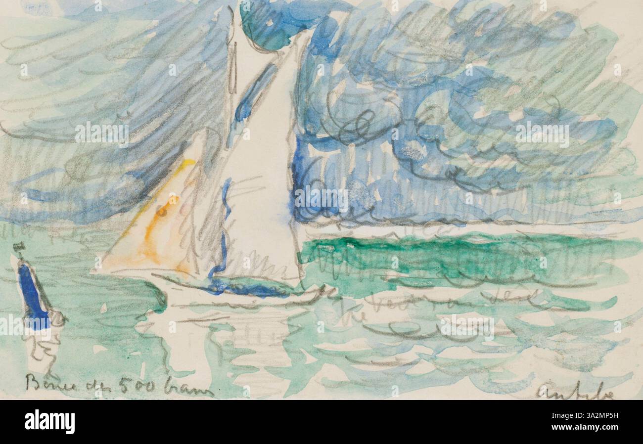 A circa 1910 view of Antibes, with boats docked in the harbor and water ...