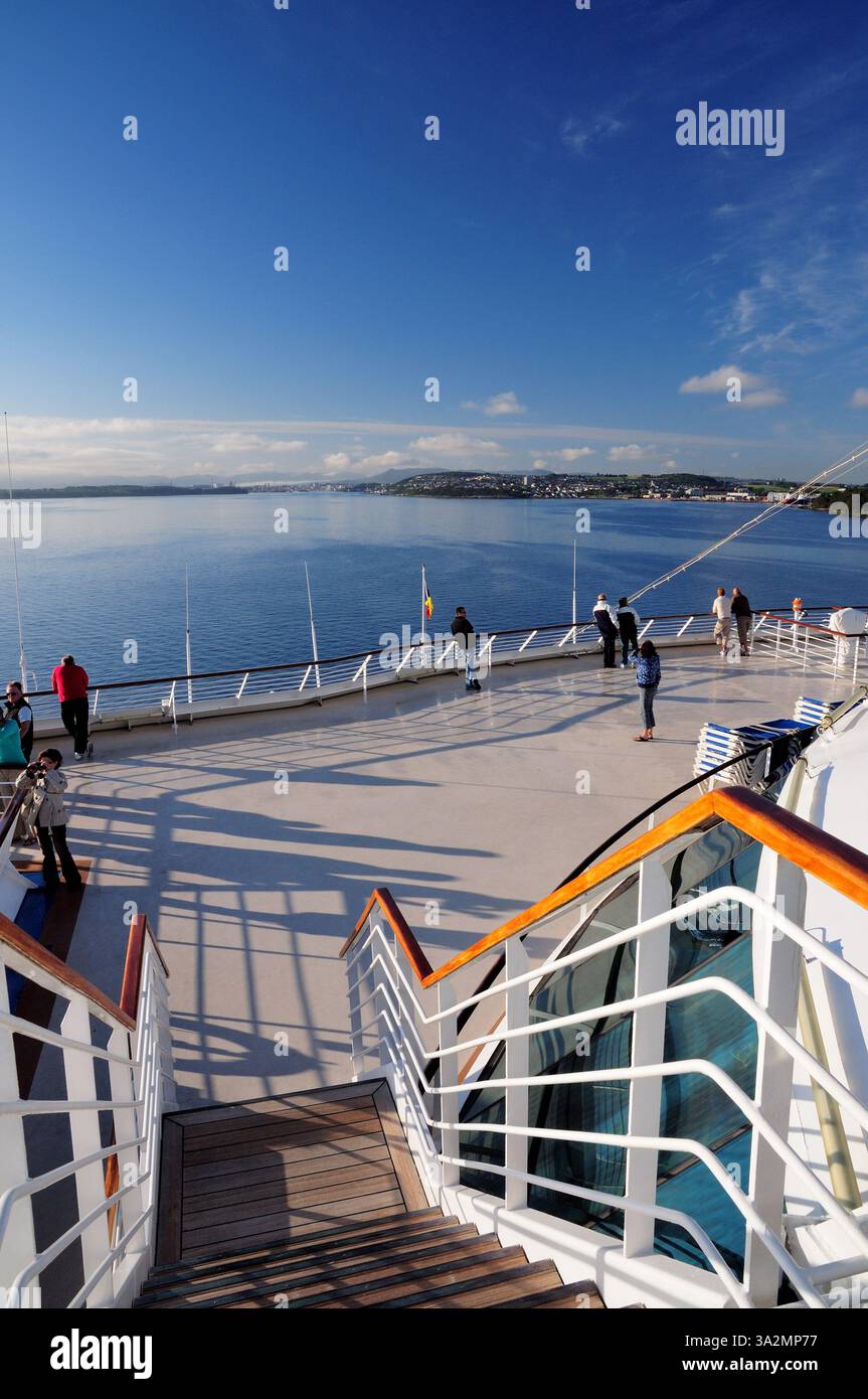 Passengers on board P&O cruise ship Oceana arriving at the Norwegian port of Stavanger in 2009 ...