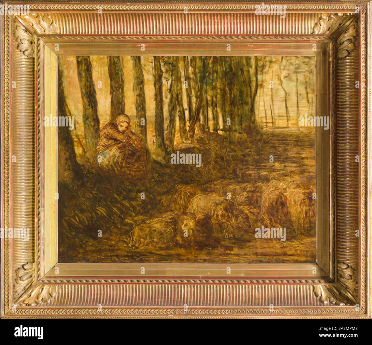 This painting depicts a shepherdess with her flock, emphasizing the ...