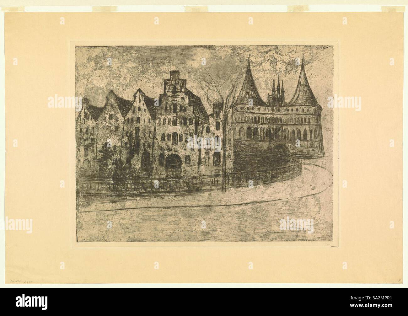 This painting by Munch presents Lübeck's urban landscape, with a focus ...