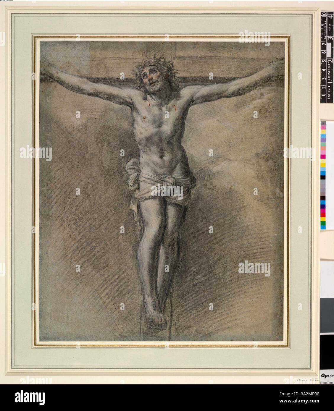 This artwork depicts Christ on the cross, capturing the moment of his crucifixion. The ...