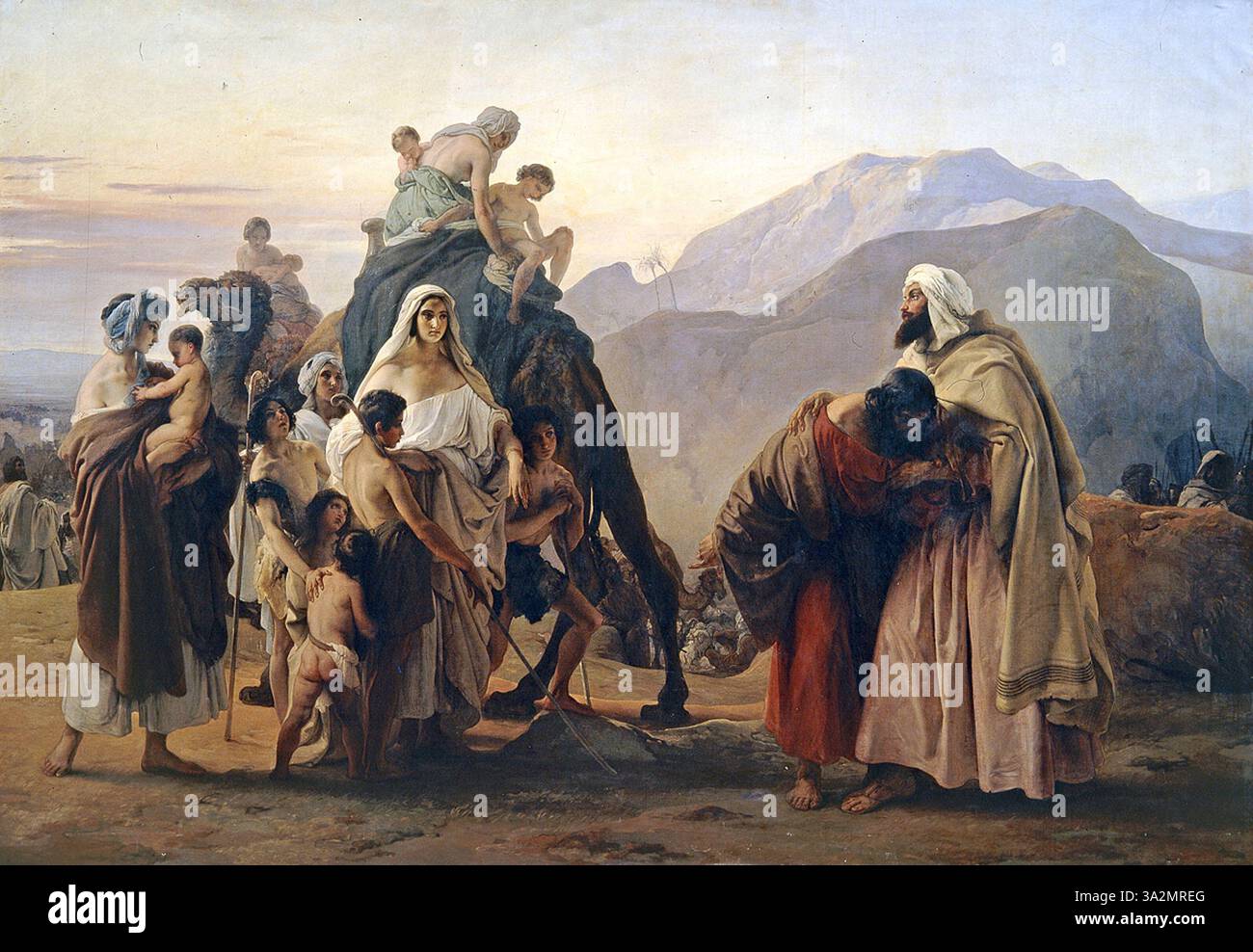 This painting by Hayez depicts the biblical scene of Jacob meeting his ...