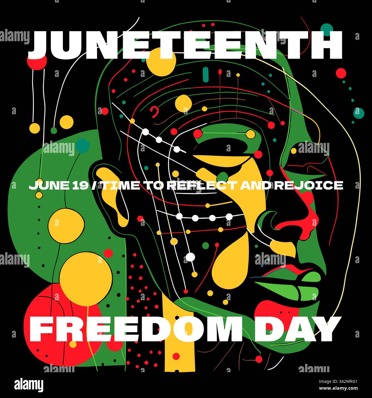 Juneteenth square banner. African American man and bold typography. Vibrant vector celebrate ...
