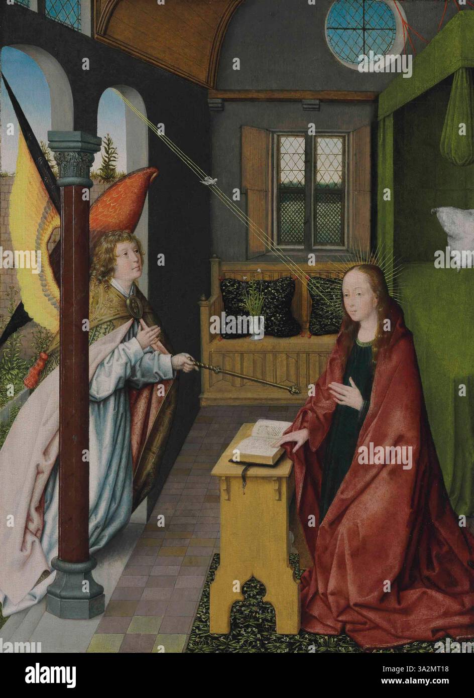 This painting by Jan Provoost illustrates the Annunciation, showing the ...