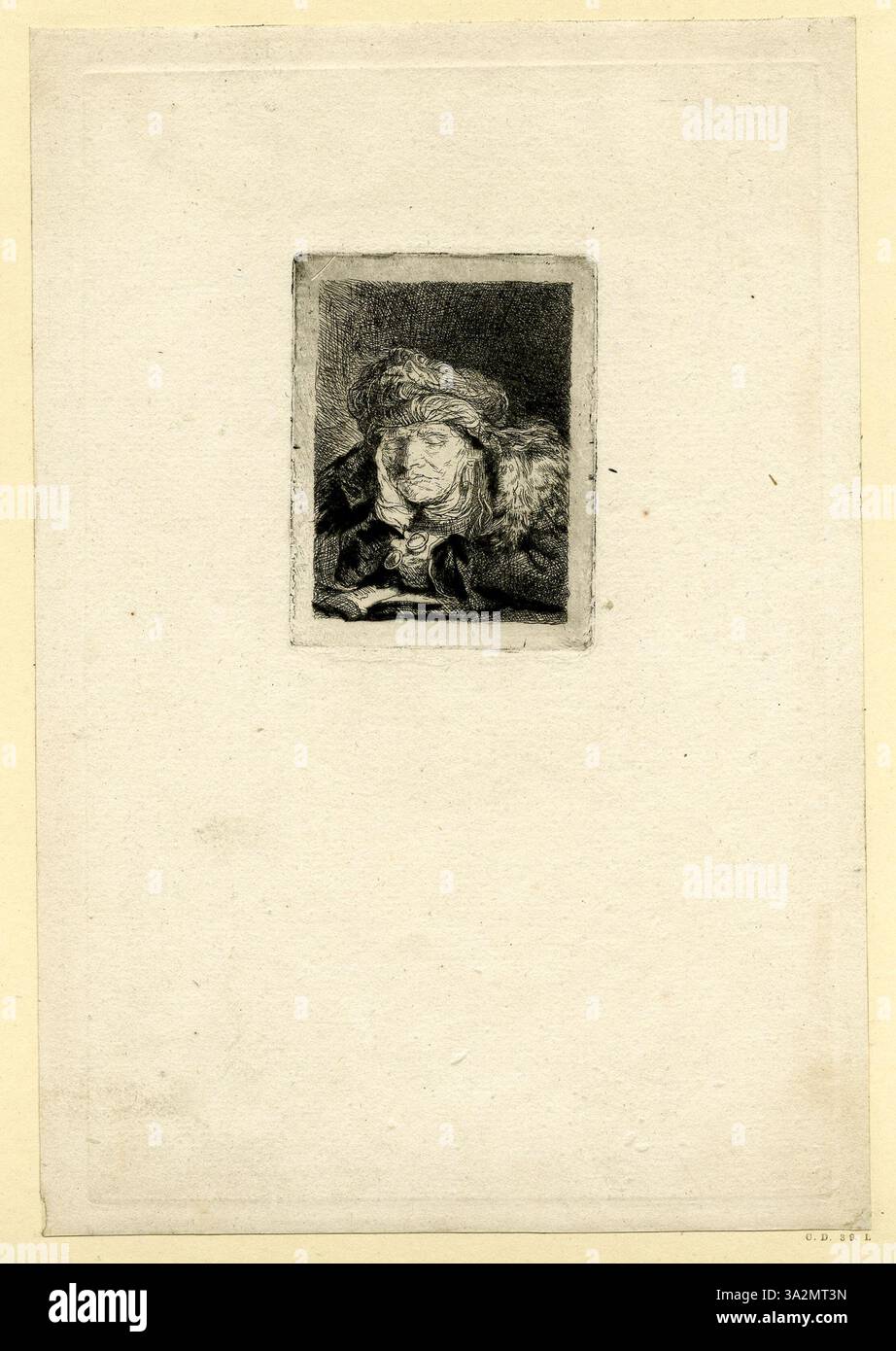 A Rembrandt etching depicting a figure in an intense emotional moment ...
