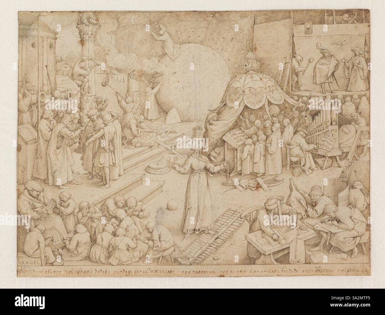 In this 1560 drawing, Bruegel explores the virtue of temperance ...