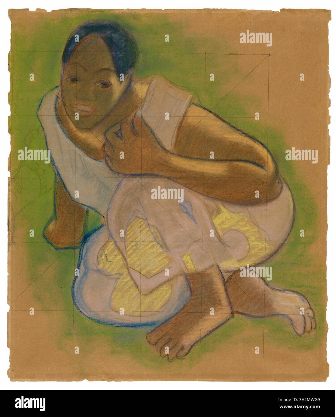 This sketch by Paul Gauguin depicts a crouching Tahitian woman ...