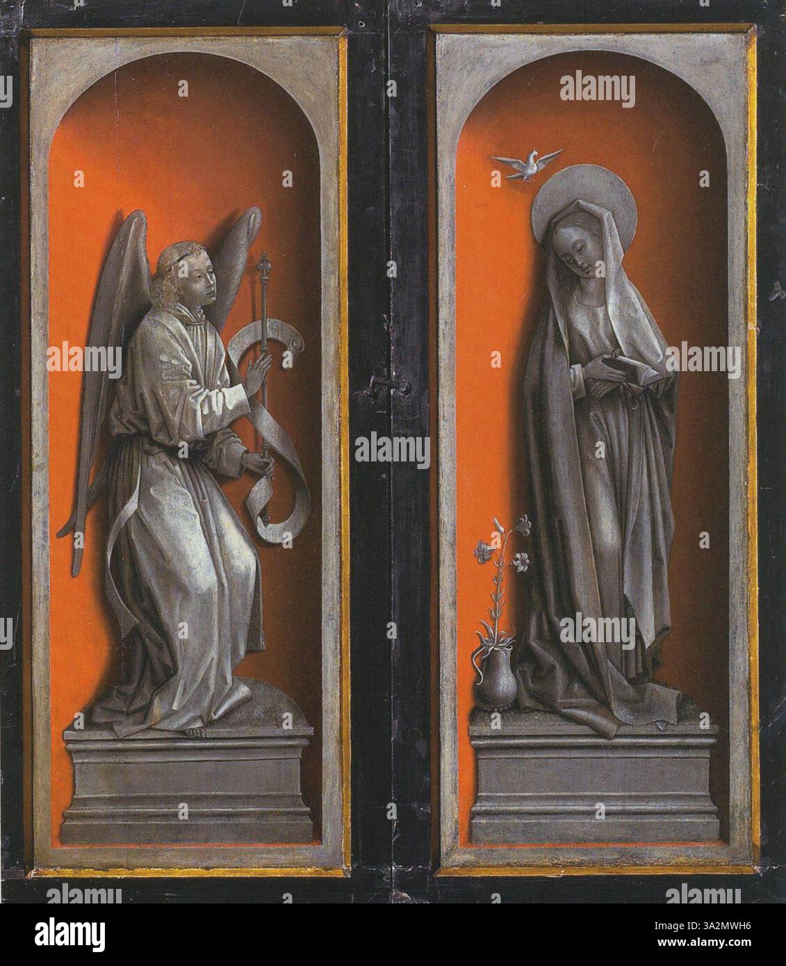 This triptych by the Master of the Embroidered Foliage depicts the Virgin and Child, with ...