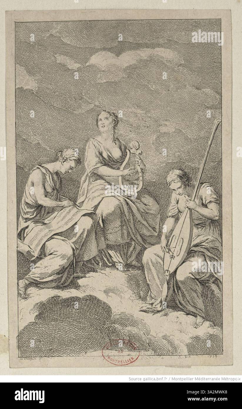 'Trois Muses sur des nuages' by Nicolas Poussin shows three muses in a ...