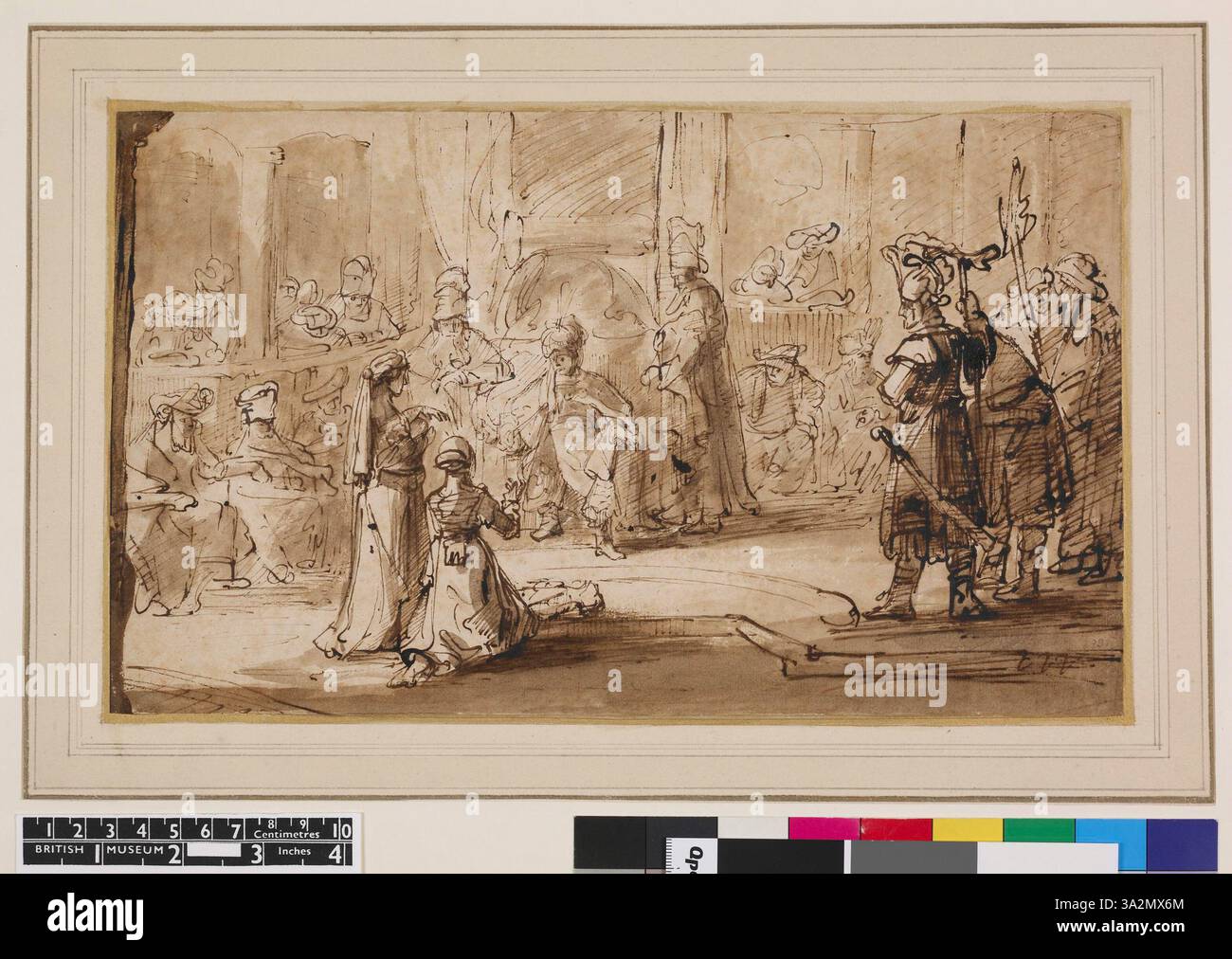 This etching depicts the biblical scene of Solomon’s judgment, where ...