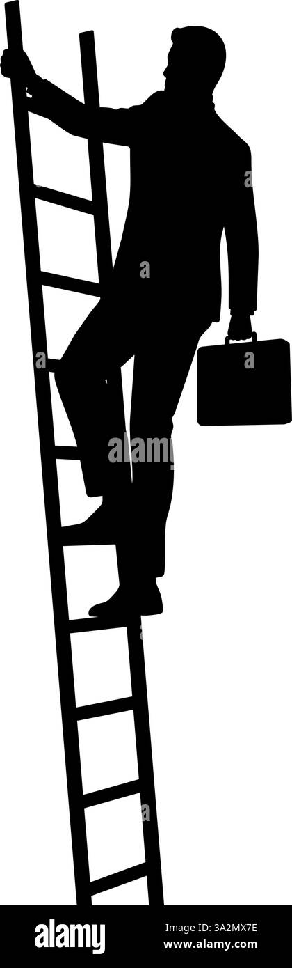 Silhouette of businessman climbing up a ladder with briefcase ...
