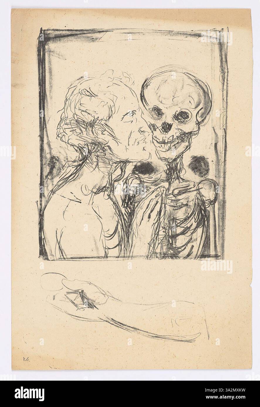 In this piece from Munch's 'Dance of Death' series, skeletal figures ...