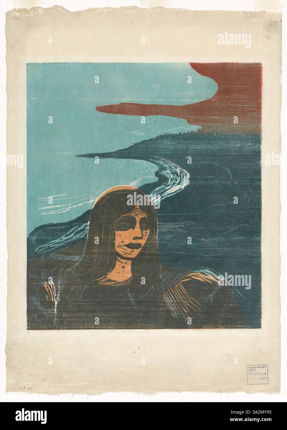 In this artwork, Munch depicts a woman’s head resting against the shore ...
